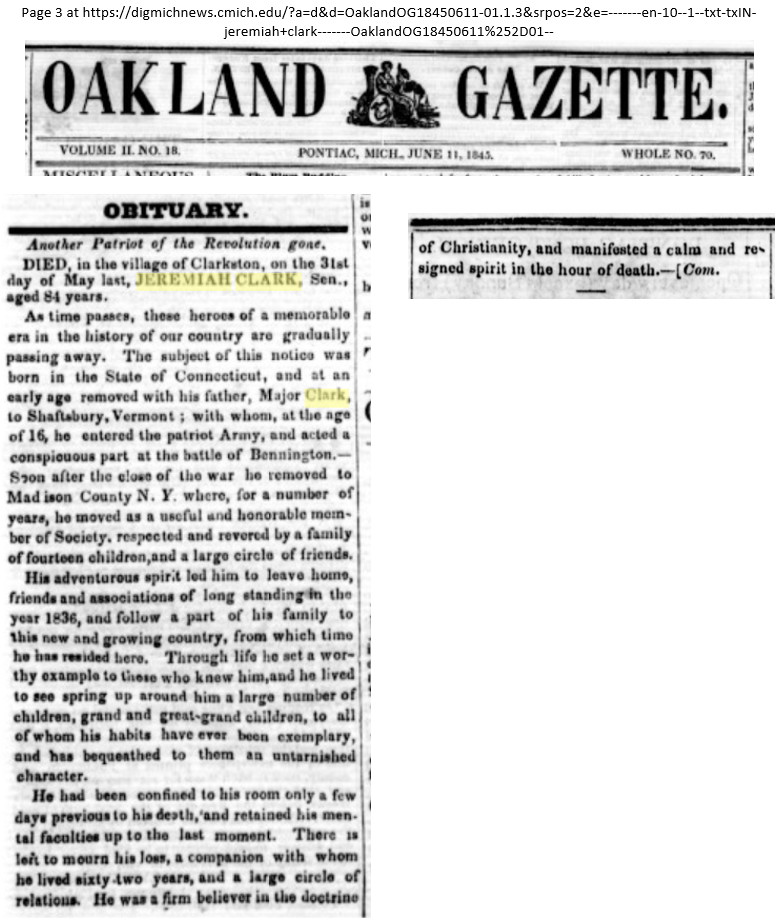 Clark Family Legacy Project | Jeremiah Clark Chapter SAR